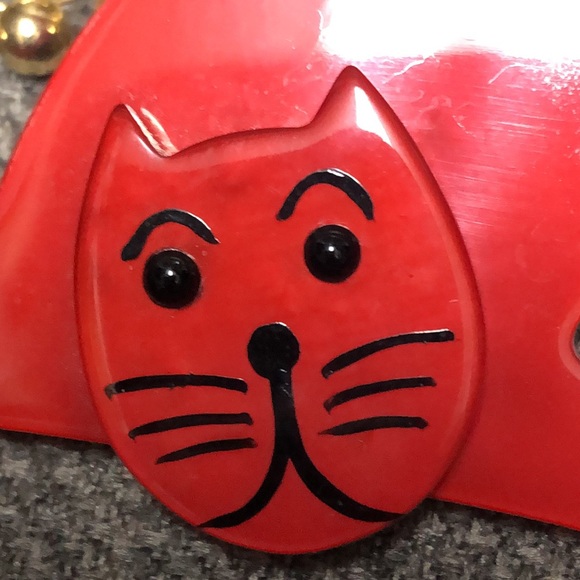 Jewelry | Bakelite Red Falling Cat Pinbrooch | Poshmark
